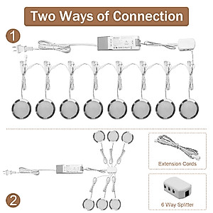 HURYEE Under Cabinet Lighting Puck Lights, 12V Linkable Led Puck Lights, Plug in/Hardwired, LED Driver, Dimmable Transformer Compatible with Most Dimmer Switch, 8 Pack Daywhite 6000K
