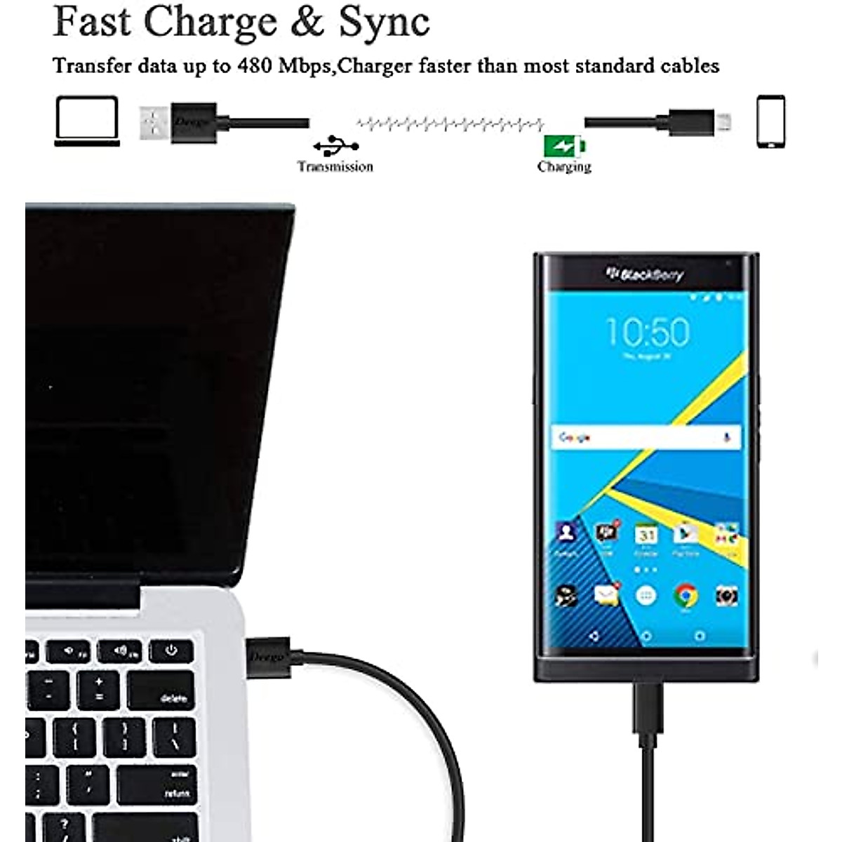 Charging Cable for Samsung Galaxy S7, 2Pack 6Ft 10Ft Long Charger Cable, Android Phone Fast Charger Cord for Samsung Galaxy S7 S6 Edge,Note 5 4,LG G4,Moto,Sony,PS4,Windows,MP3,Camera,Black