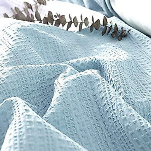 Amazon Brand – Pinzon Cotton Duvet Cover Set,100% Cotton Waffle Weave Duvet Cover Set,3 Pieces Textured Stripe Bedding Set for All Season - Light Blue King