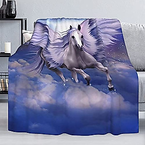Delerain Pegasus Horse Flannel Fleece Throw Blanket 50"x60" Living Room/Bedroom/Sofa Couch Warm Soft Bed Blanket for Kids Adults All Season