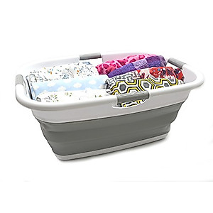 SAMMART 49L Collapsible 4 Handled Laundry Basket-Foldable Storage Container-Portable Washing Bin-Space Saving-Pet Bath Tub,Water capacity 37L (1, Grey), Size: 25.4 x 18.7 x 10.25 inches