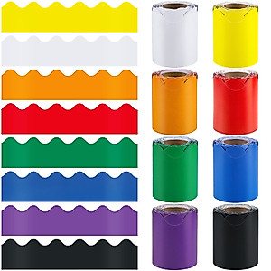 Elcoho Scalloped Bulletin Board Borders Bulletin Boarder Trim School Decoration Borders for School, Classroom Decoration (Rainbow Colors)