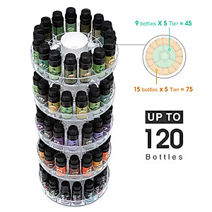 J JACKCUBE DESIGN Rotating Essential Oil Display Stand Spinning Rack for 75 Bottles(up to 120) Organizer 5 Tier Storage Holder -MK505A (5 Tier)