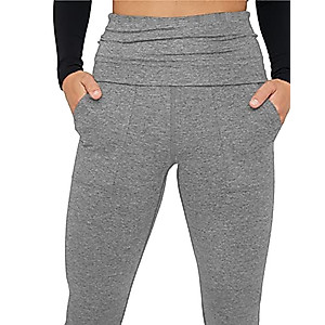 Aurgelmir Womens Flare Yoga Pants High Waisted Foldover Workout Leggings with Pockets Tummy Control Bell Bottom Pants Grey