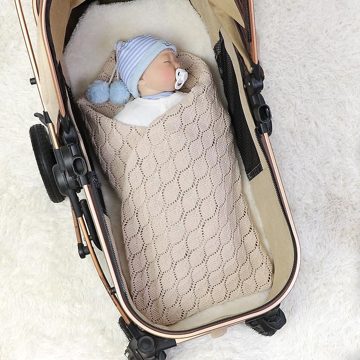 Wugugu Neutral Newborn Baby Blanket for Boys Girls Organic Cotton Swaddle Blankets Baby Essentials for Infant Toddler Crib Stroller Beige 30 x 40 Inches