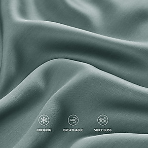 EVERGRACE Tencel Lyocell Cooling Duvet Cover Set King Size 3 Piece, 100% Natural Eucalyptus Lyocell Fiber from Austria, Luxury Silky Soft Comforter Cover with 2 Shams, Misty Sage Green, 90"x104"