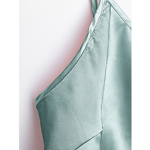 SOLY HUX Women's Sexy Silk Satin Ruffled Pajamas Sets Cami Shorts Sets Sleepwear Cadet Blue L