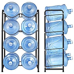 Water Bottle Storage Rack, 4-Tier Reinforced Carbon Steel Water Jug Holder for 8 Bottles of 5-Gallon Water Cooler Bottles Organizer for Office, Family, Garages, Restaurant, and Gym. Black