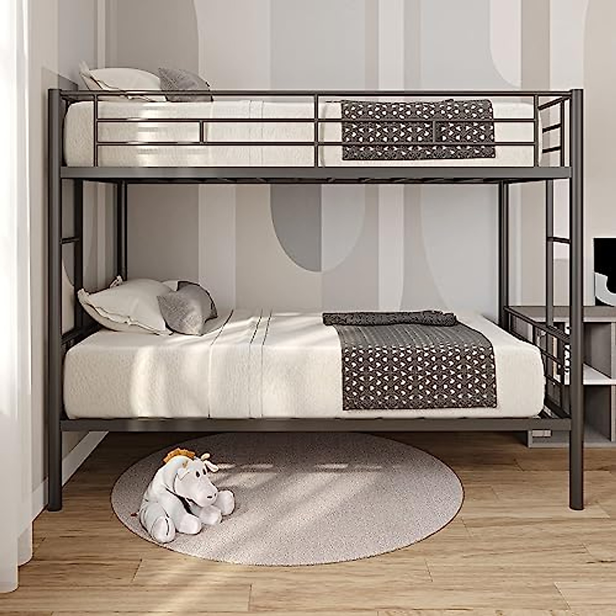 MWrouqfur Bunk Bed,Twin Over Twin Metal Bunk Bed,Metal Bunk Bed Twin with Ladder and Safety Rail,Space-Saving, Noise Free, No Box Spring Needed
