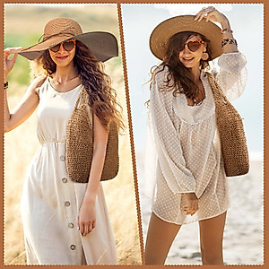 15 Pcs Women Straw Beach Hat and Straw Bag and Boho Hoop Drop Dangle Earrings Summer Sunglasses for Bohemia Women Beach Jewelry Sets