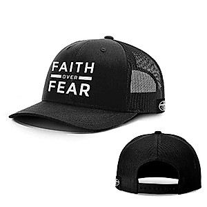 Faith Over Fear Christian Trucker Hat - Adjustable Fit Snapback Hat - Breathable Mesh Side for Casual Wear - Running Workout & Outdoor Activities All Seasons - Baseball Cap Women and Men