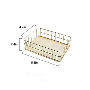 AESGXTU Gold Metal Storage Basket Desktop Iron Grid Simple Snack Storage Tray for Home Decor＆Orderly Storage (Small)