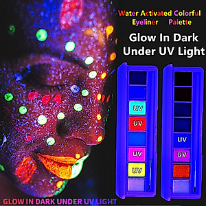 Go Ho 16 Colors Water Activated Eyeliner Palette,Highly Pigmented Bright Vibrant Fluorescent Rainbow Colorful Face and Body Paint Makeup,Matte and UV Paint Graphic Eyeliner,With Eyeliner Brush