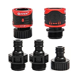 Eden 95210 Premium Garden Hose Fitting Quick Connect with Water Stop & Lock Feature, 5 pc Set