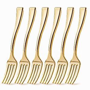 Posh Setting - Plastic Mini Gold Forks, Gold Mini Forks, Gold Plastic Mini Dessert Forks, Disposable Tiny Gold Forks, 4 inch Gold Plastic Forks, Taster Forks, Small Forks, Appetizer Forks (80 Pack)