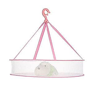 Qtopun Foldable Hanging Mesh Dryer, Single-Layer Sweater Drying Rack Flat Clothes Drying Net Laundry Mesh Rack for Underwear Lingerie Toy Herb — Pink