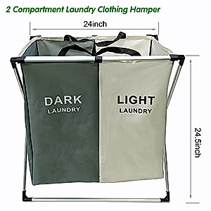 iPreference Slim Foldable Fabric Laundry Basket Organizer with 2 compartment laundry clothing hamper