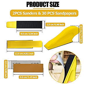 Finger Sander for Crafts, 2 Pack Mini Micro Gator Sander for Crafts with 30 Sheets 3.5 x 1 Inch Sandpaper 80 120 180 240 400 600 Grit Sanding for DIY Wood Finishing Tight Narrow Spaces Polishing