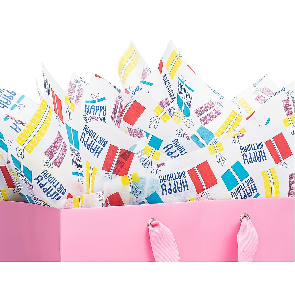 K-Kraft Birthday Metallic Tissue Paper – 102 Sheets – 20x20 Inch Sheets – 33 Red Sheets, 24 White Sheets, 45 Printed Sheets – Gift Wrapping Paper – Crafts by K-Kraft