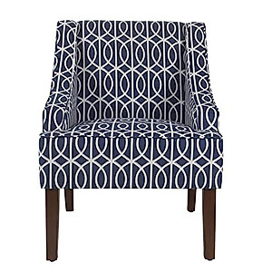 HomePop Velvet Swoop Arm Living-Room-Chairs, Blue Trellis