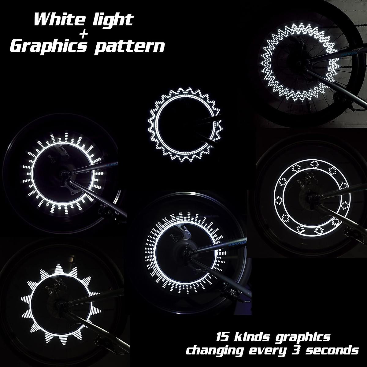 DAWAY A08 Bike Wheel Lights - Led Bicycle Tire Valve Stem Light, 2 Pack, Waterproof Neon Flashing Bycicle Lamp, Cool Safety Accessories for Boys, Kids, Adults, Motion Activated, White Graphics