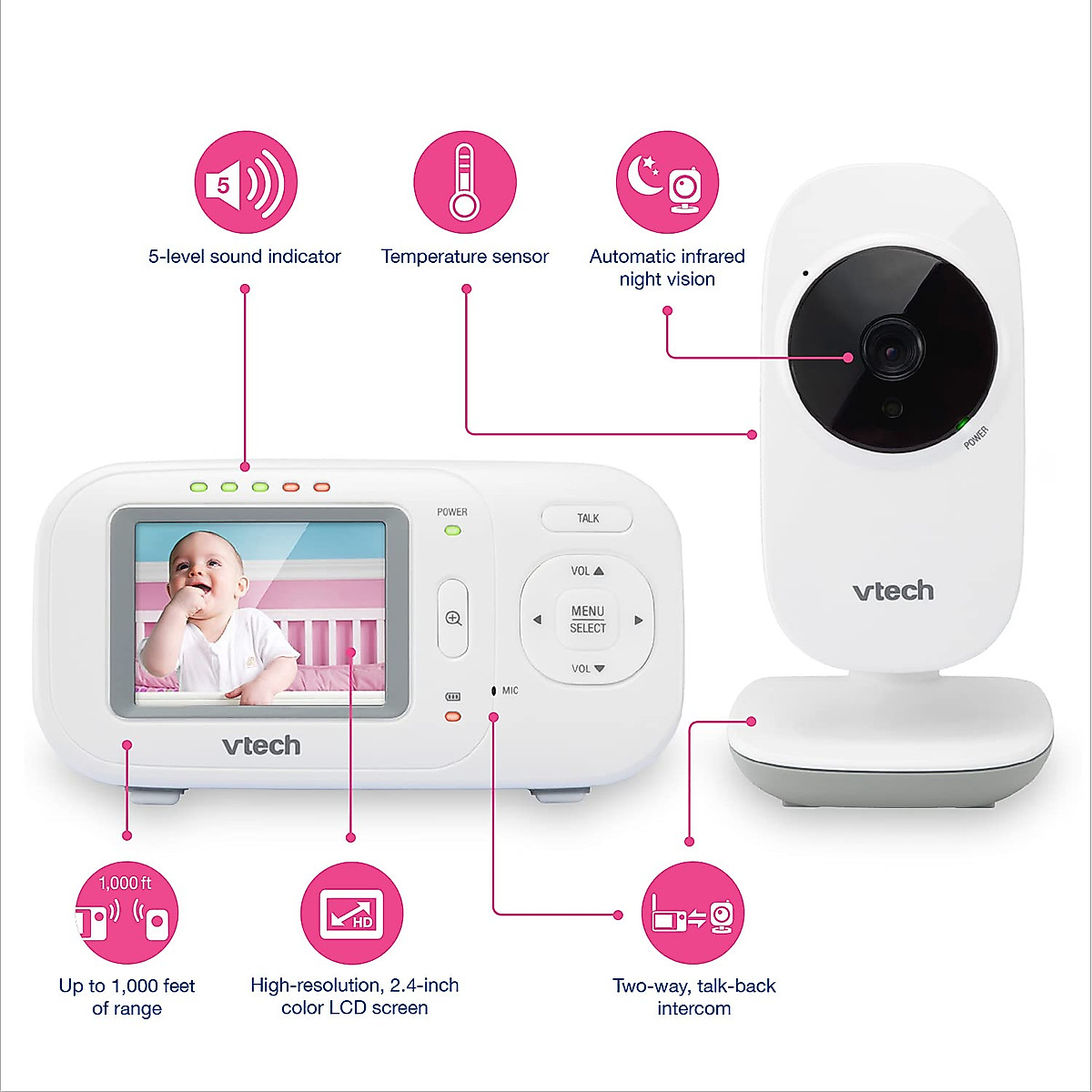 VTech VM2251 2.4" Digital Video Baby Monitor with Full-Color and Automatic Night Vision (Renewed)
