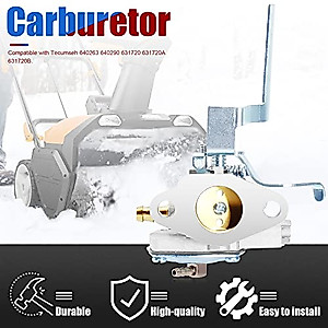 YOFMOO Carburetor Kit Compatible for Tecumseh 640263 640290 631720A 631720B AV520 TV085XA 3HP 2-Cycle Vertical Engine Carb
