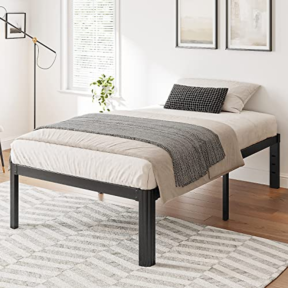 Hunlostten 14in Heavy Duty Twin Bed Frame No Box Spring Needed, Metal Platform Bed Frame Twin with Round Corners, Easy Assembly, Noise Free, Black