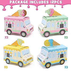 Ice Cream Party Favor Boxes Ice Cream Truck Shape Treat Boxes for Summer Goodie Candy Boxes Sprinkles Themed Baby Shower Kids Birthday Party Centerpieces Table Decor Supplies Set of 12
