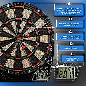 Franklin Sports Electronic Dart Board Sets - Soft Tip Electric Dartboard With Digital Scoreboard - (6) Darts Included, 15"