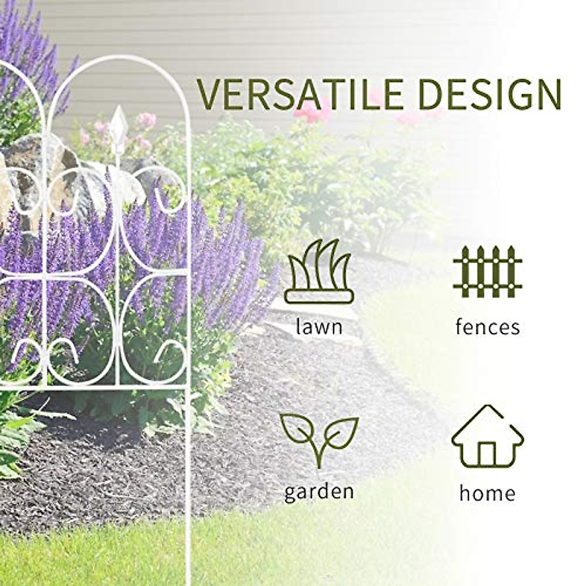 Amagabeli 5 Panel Decorative White Garden Fence 10ft(L) x32in(H) Total Animal Barrier for Dog Coated Metal Rustproof Iron Wire Border Folding Patio Garden Fencing Flower Bed Section Edging ET302