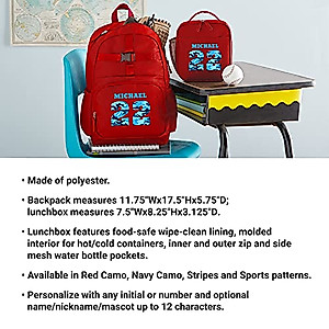 Let's Make Memories Red Backpack Collection - Personalized Back to School Supplies - Book Bag with Lunchbox - Red Camo Design