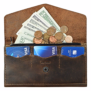 Hide & Drink, Triple Card Wallet, Holds Up to 3 Cards Plus Flat Bills & Coins, Cash Organizer, Zippered Pouch, Accessories, Full Grain Leather, Handmade, Bourbon Brown