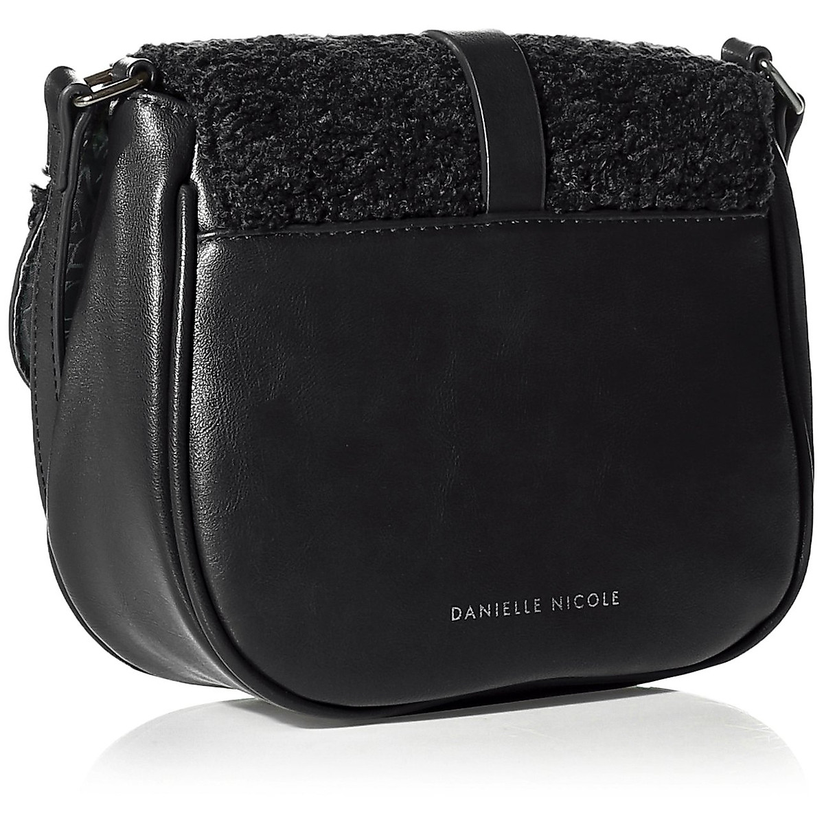 Danielle Nicole Womens Minx Faux Leather Flap Saddle Handbag Black Small