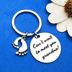 Grandma to Be Pregnancy Announcement Keychain Can't Wait to Meet You Grandma Keyring Baby Birth Announcement Jewelry Gift for Grandparents