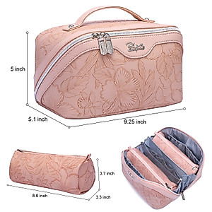 Travel Makeup Bags Cosmetic Organizer Bag: 3-Set Large Capacity Make up Bag - PU Leather Toiletry Bag for Women - Wide Open Portable Pouch with Divider & Handle