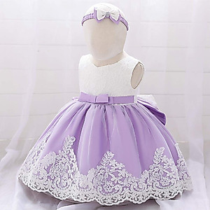 Dressy Daisy Baby Girls Wedding Flower Girl Lace Dress with Headband Special Occasion Pageant Birthday Party Dresses Size 6-12 Months Purple 426