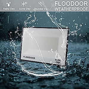 Floodoor 100W LED Flood Lights Outdoor, 10000LM Super Bright Flood Light with Plug, IP66 Waterproof Safety Work Lights for Yard, Garden, Playground, Basketball Court (2 Pack)