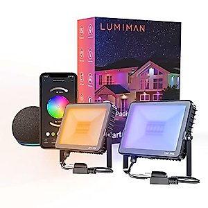 Smart Flood Lights Outdoor, 100W Eqv. RGB Color Changing Led Flood Light IP66 Waterproof, 36 Scene Modes 4 Music Mode, Stage Landscape Lighting with APP Control, Patio Lights for Garden Yards 2 Pack