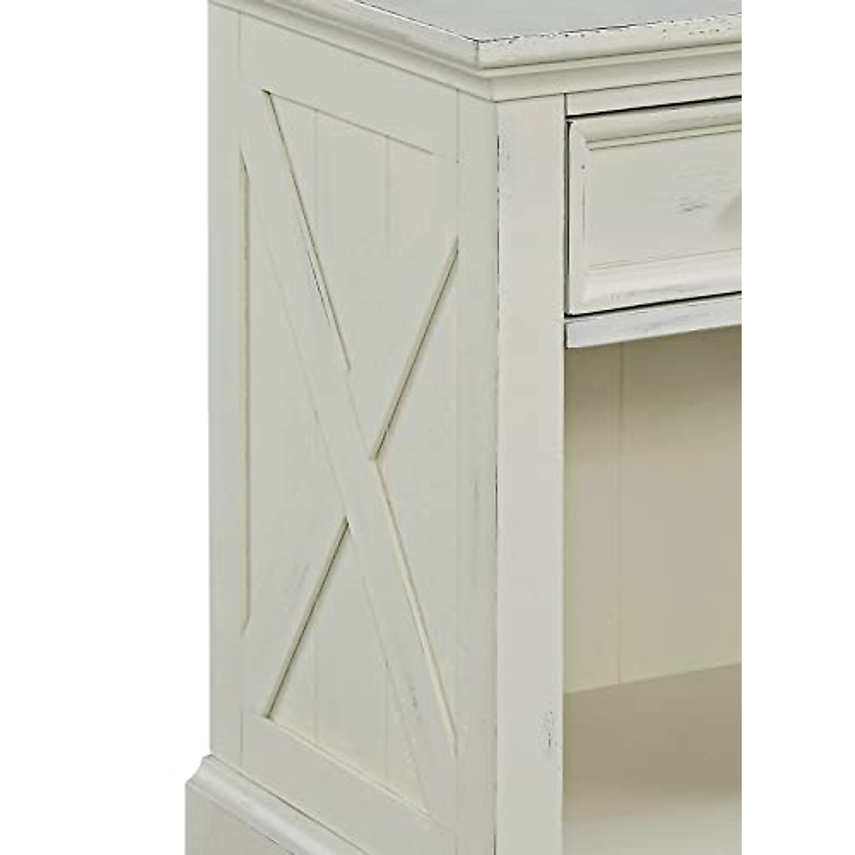 Home Styles Seaside Lodge Nightstand in White Finish, Wide Frame, Plank Top Design with One Drawer and Open Storage, Frame Constructed from Mahogany Wood Solids