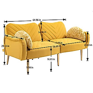 HomSof Loveseat Mustard Modern Sofa Small Couch for Living Room with Metal feet and 2 Pillows