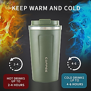 Newvenper Stainless Steel Vacuum Insulated Travel Coffee Mug, Led Temperature Display Insulated Tumbler, Leak Proof With Lid Keeps Cold And Warm, Suitable For Coffee, Tea And Beer(Green)