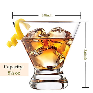 YAWALL Stemless Martini Glasses Set of 4-8.5 Oz Cocktail Glasses for Martini, Margarita & More, Lead-free Crystal Heavy Base Glassware Home Bar Use, Anniversary Party Gift