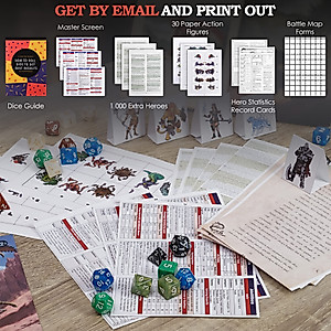 Dungeons and Dragons Essentials Kit - Starter Set Extra 6 Dice Sets, Flannel Bags, Master Screen, Figures, New Heroes, Dice Guide, Statistic Sheets - DND 5th Edition Rolling Board Game