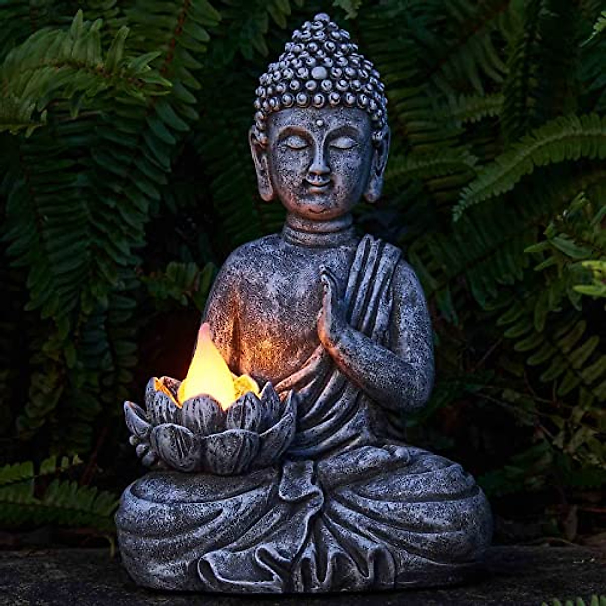 Yiosax Zen Buddha Statues for Home Solar Flickering Outdoor Decor Garden Light for Balcony,Patio,Porch Yard Art Ornament,Gift(11.81")