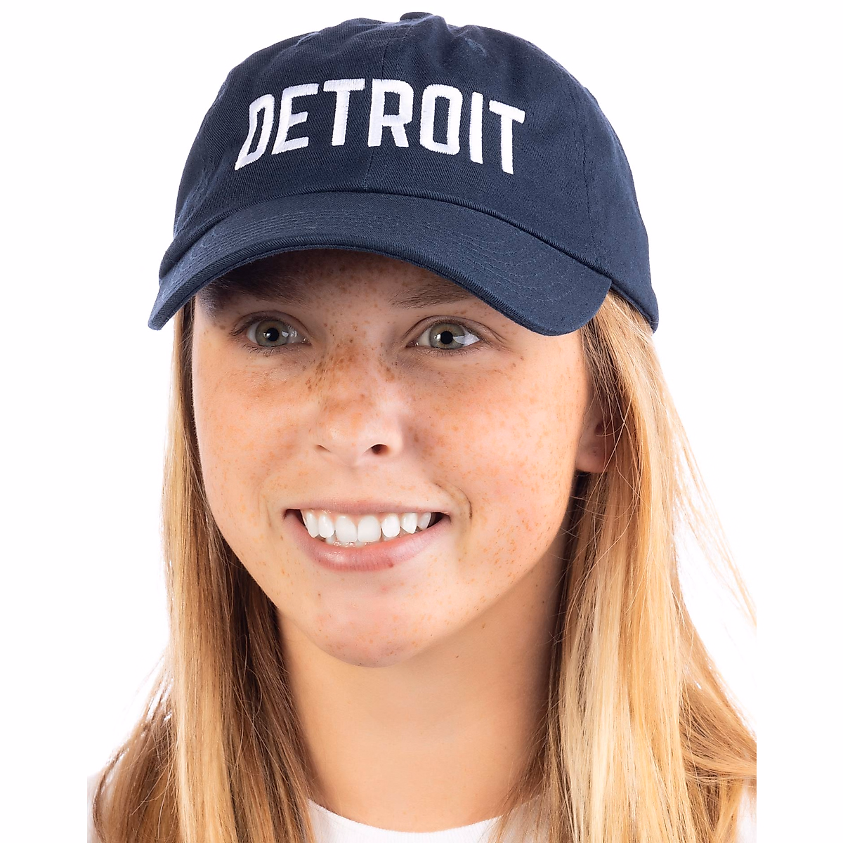 Ann Arbor T-shirt Co. Detroit | Classic Retro City Detroiter 313 Cool Michigan Men's or Women's Cap Dad Hat- Navy