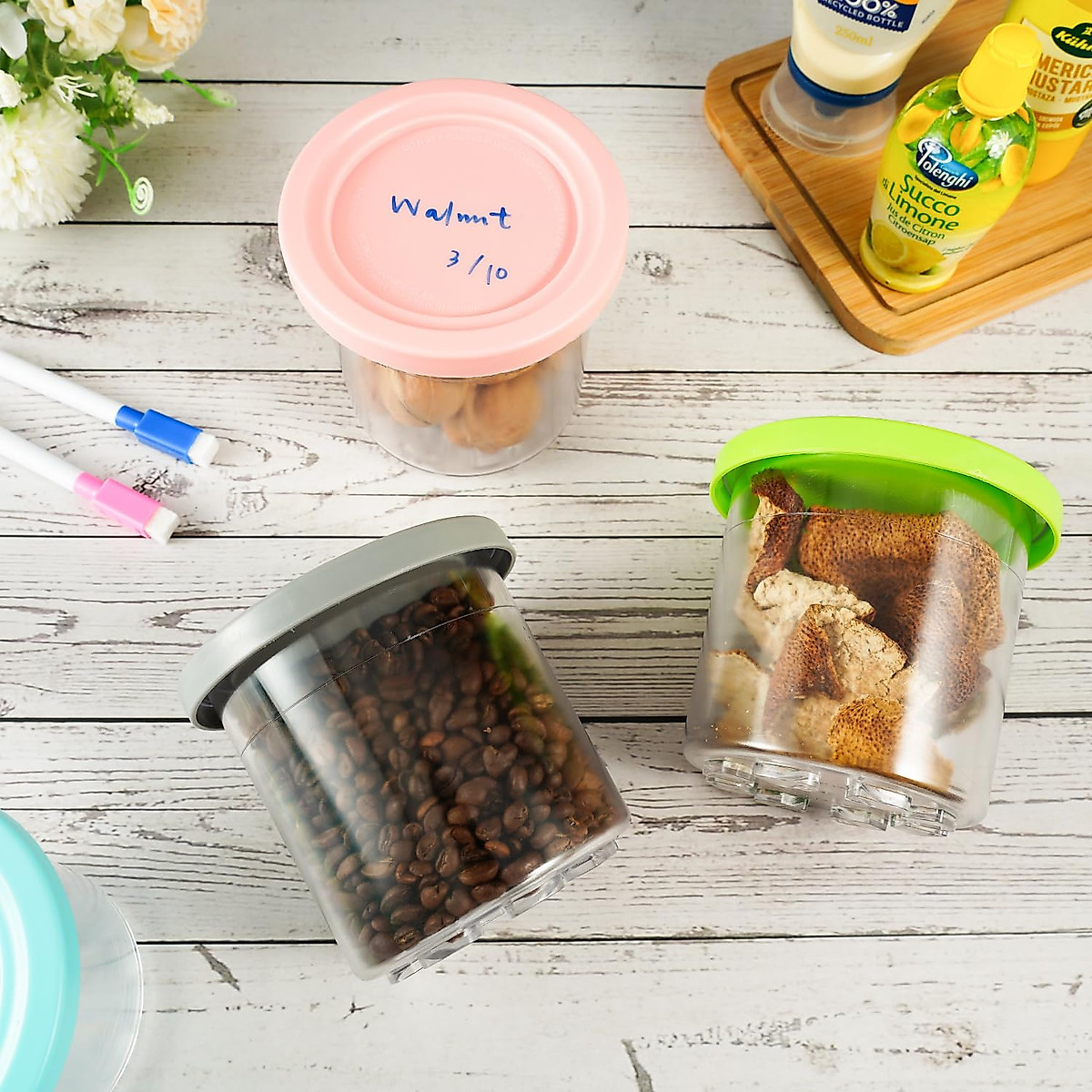 QUSTIOS Ice Cream Pints, 6 Pack Containers with Lids Replacements for Ninja Creami Pints, Compatible with NC301 NC300 NC299AMZ Series Ice Cream Maker, Dishwasher Safe & Leak Proof Creami Containers