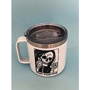 EXIGENT Funny Stay Positive Skull Coffee Tea Cup Mug Collectible 14Oz Ounces Birthday Gifts Decorations (SKULL)