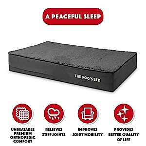 The Dog’s Bed Orthopedic Memory Foam Dog Bed, Large Grey Plush 40x25, Pain Relief for Arthritis, Hip & Elbow Dysplasia, Post Surgery, Lameness, Supportive, Calming, Waterproof Washable Cover