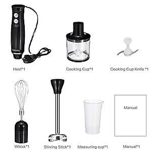 DEWIN Immersion Blender, 500 Watt 4-in-1 Hand Blender with Chopper, Whisk, Mixing Beaker, Electric Stick Blender with Two Speed Adjustable, Ergonomic handle